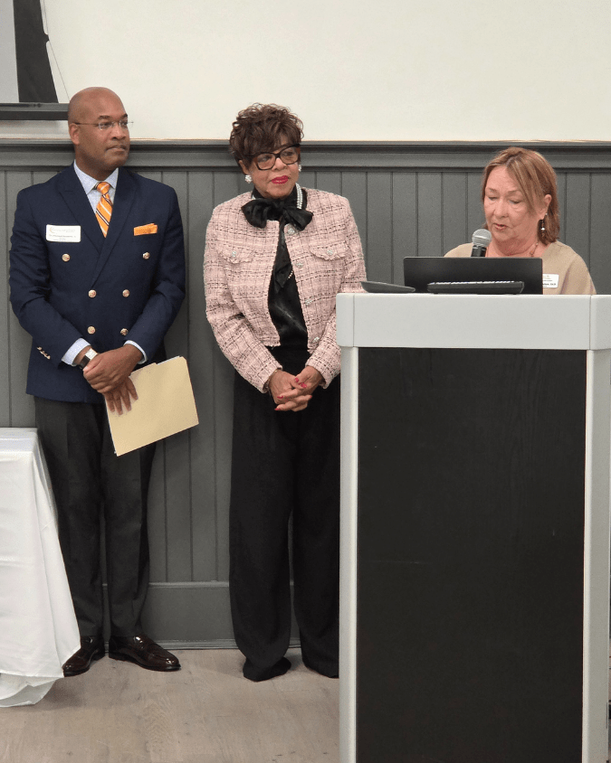 Dr. Michael Browner, Jr. and Ruth Thumbtzen listen as Dr. Kimberly ...